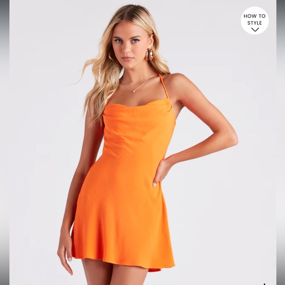 Windsor | Dresses | Windsor Orange Backless Spaghetti Strap Cowl Neck ...
